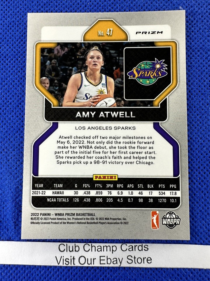 2022 #47 Amy Atwell WNBA Panini Prizm Basketball Silver Prizm RC Sparks ...