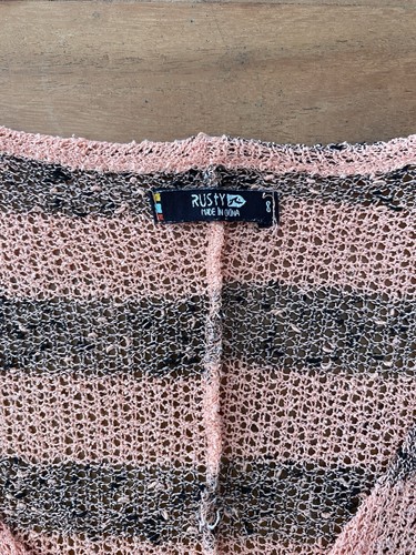 Rusty Pink Black Stripe Swimwear Bikini Beach Knit Kaftan Tunic Cover ...