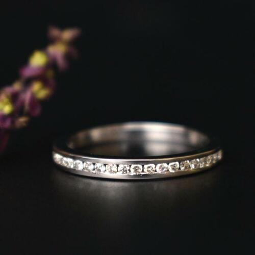 14K White Gold Plate Channel Set Diamond Wedding Anniversary Band Ring ...