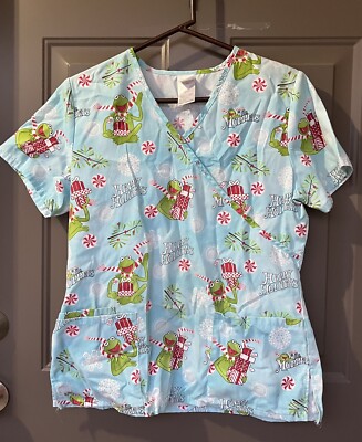 Disney Scrub Top Small Kermit The Frog Muppets Happy Holidays Christmas ...