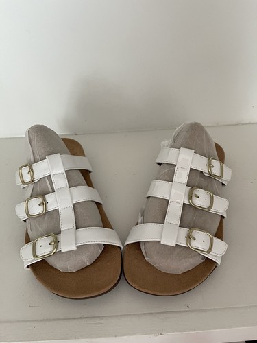 Vionic Womens Size 6 White Patent leather Misa Orthotic Buckle Slide ...