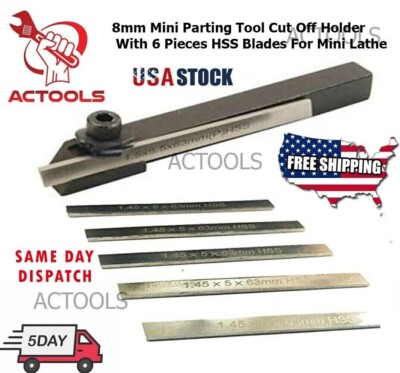 8mm Mini Parting Tool Cut Off Holder With 6 Pcs HSS Blades For Mini ...