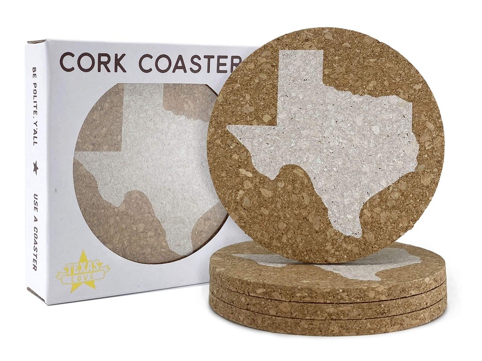 Texas Coaster Set Cork 3.5 Inch Coasters 4 Texas Coasters Texas Gift ...