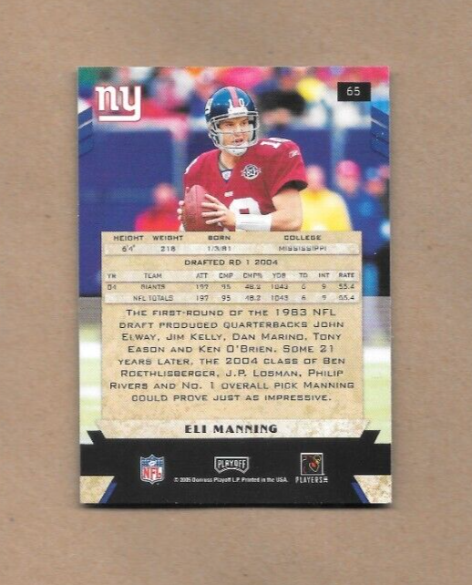 2005 Playoff Honors Football Eli Manning Card #65 New York Giants NM/MT ...
