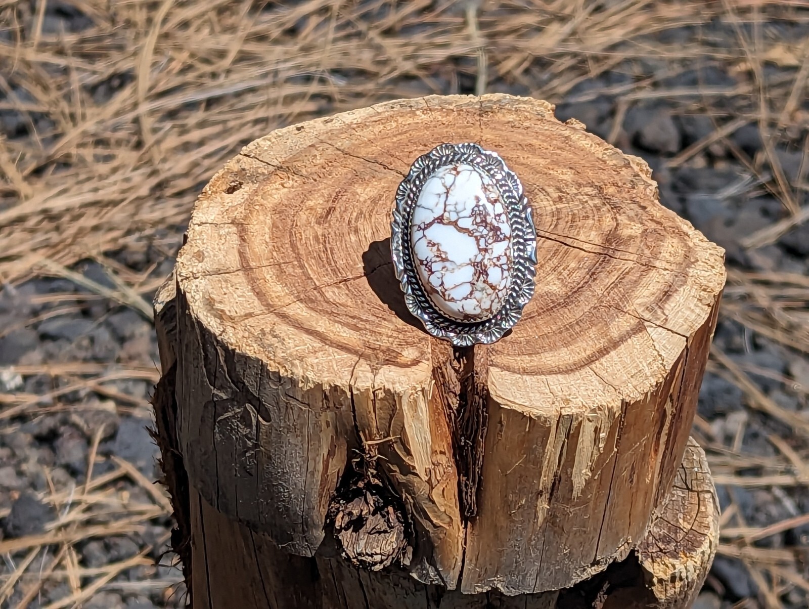 Navajo Women's Ring White Horse Magnesite Stone Native American ...
