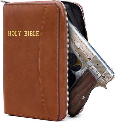Concealed Carry Gun Pouch, Holy Bible Leather Soft Pistol Case, Brown ...