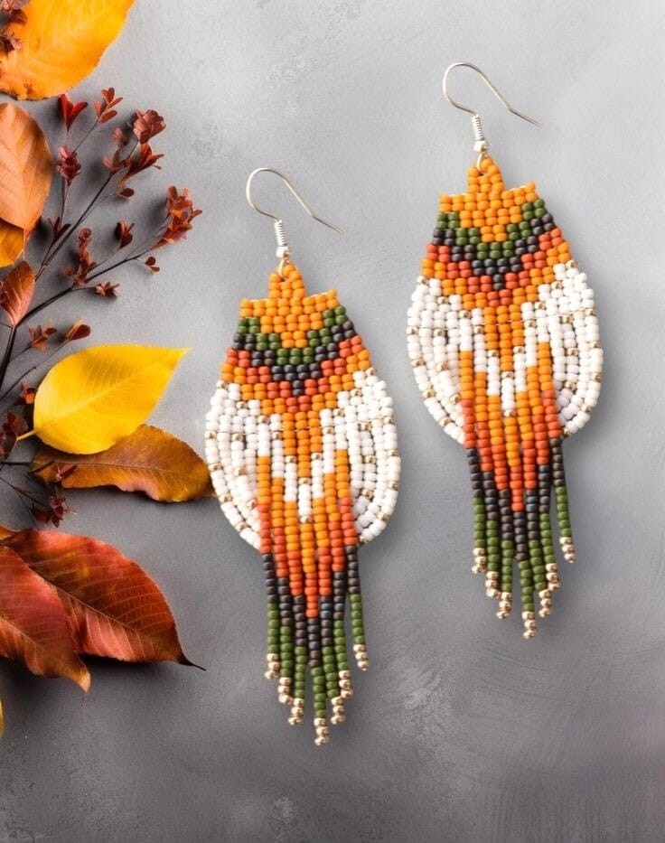 Tribal Earrings Native Large Boho American Seed Beads Handmade Earring ...