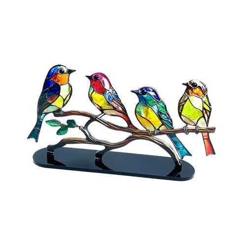 Birds on Branch Desk Ornament Craft Multicolor Metal Birds Sculpture ...