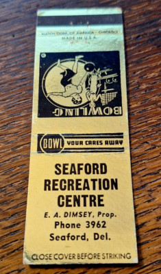 Vintage Matchbook: Bowling, Seaford Recreation, Seaford, DE | eBay