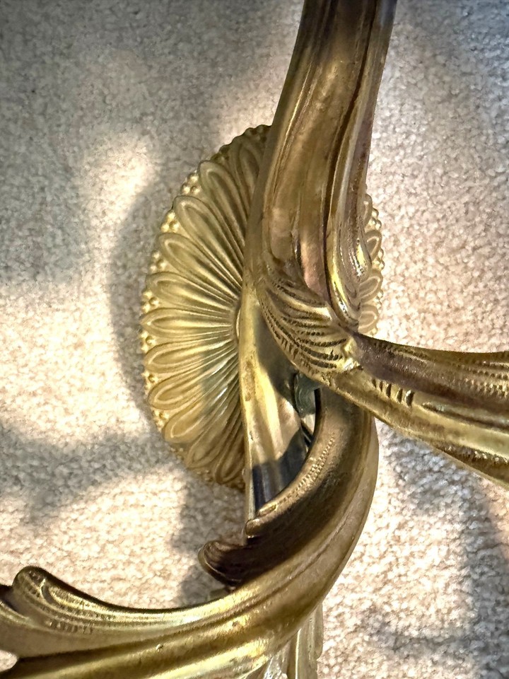 VINTAGE Brass 2 Light Electric Wall Sconce ORNATE Bow Double Arm 12 ...