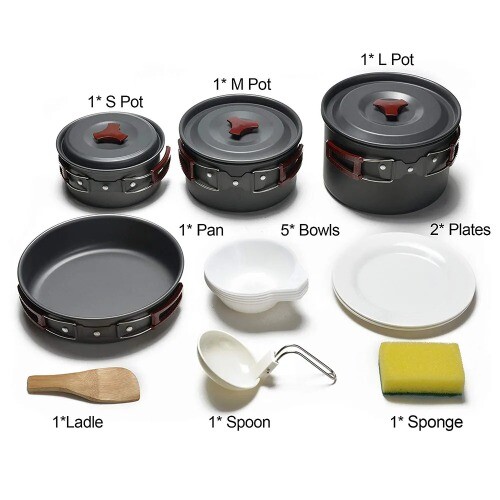 Outdoor Camping Cookware Kit Non Stick Camping Pans Cooking Set Pans ...