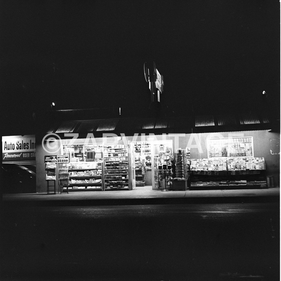 Vintage 1957 Outside A Liquor Store At Night California Photo Image ...