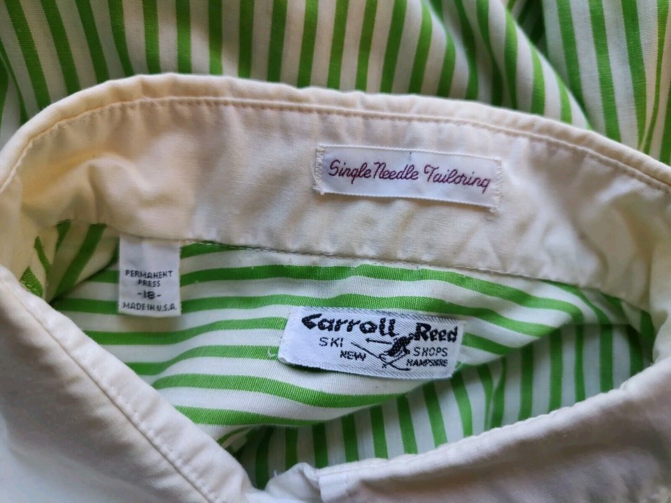 Vintage 70s Carroll Reed Ski Shop Preppy Stripe Green White Shirt ...