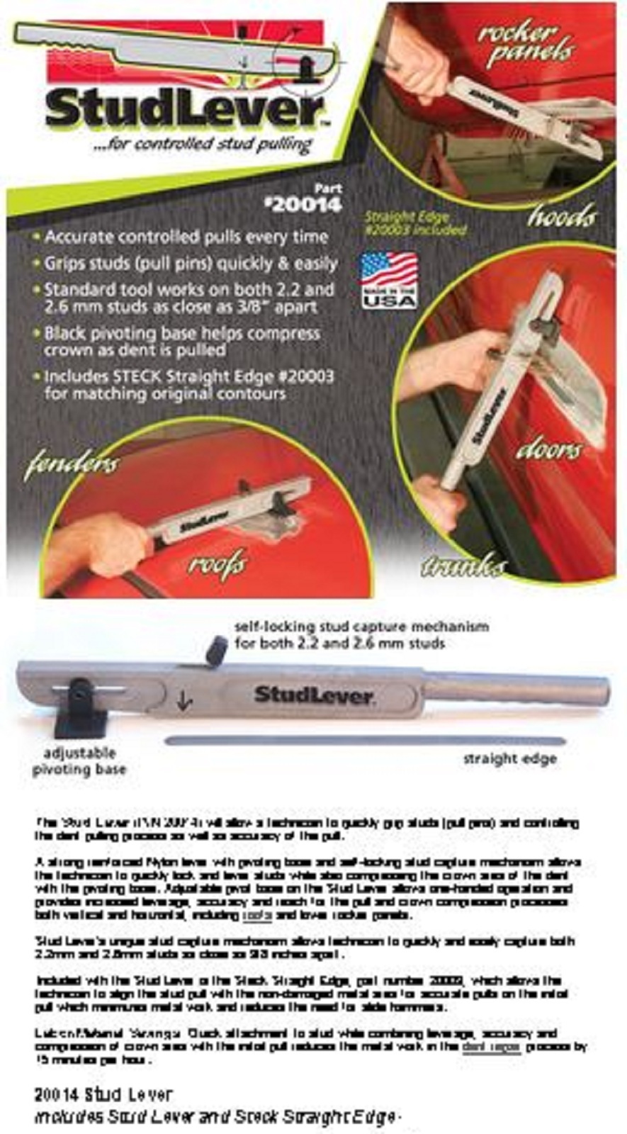 20014 Stud Lever includes Stud Lever and Steck Straight Edge Made in ...