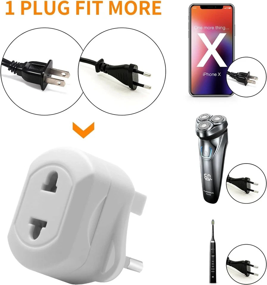 2 Pin to 3 Pin UK Battery Charger Adaptor Plug for Shaver & Oral-B ...