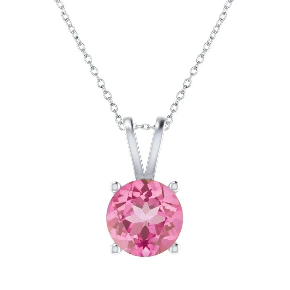 1CT Round Cut Lab Created Tourmaline Women's Chain Pendant 14K White ...