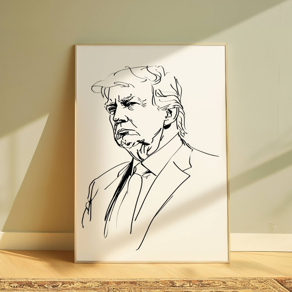 DONALD TRUMP INK DRAWING PRINT PORTRAIT SKETCH 8" x 10" TRUMP PRESIDENT ...