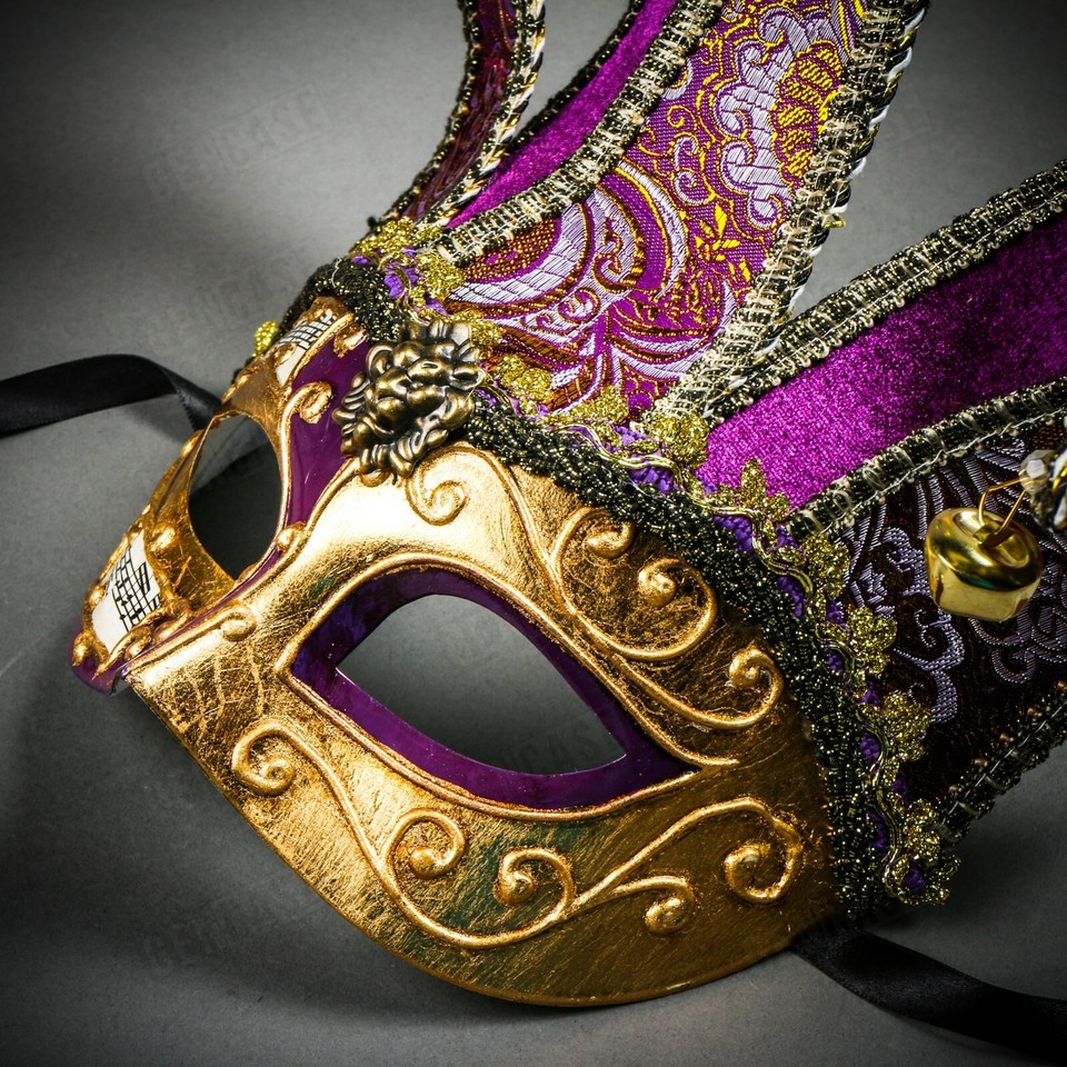 Gold Purple Crystal Musical Venetian Jolly Jester Masquerade Half Face ...