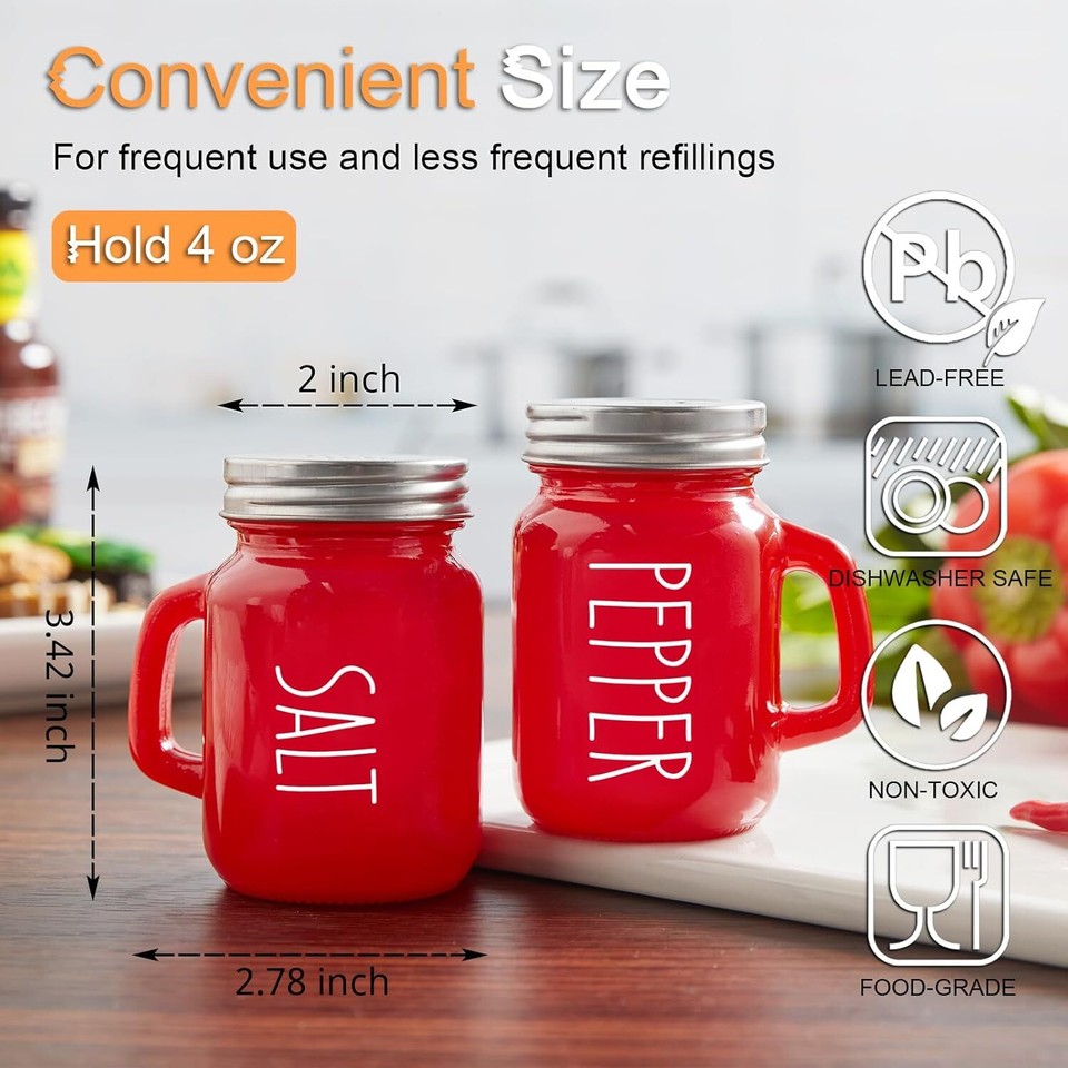 Red Salt and Pepper Shakers Set, 4 Oz Cute Modern Glass Christmas Red ...