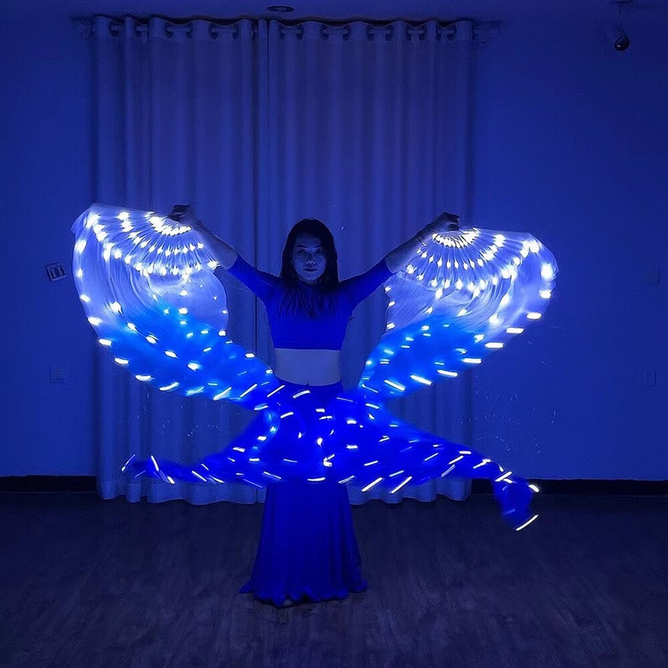 1Pair Belly Dance Led Fan Veil 1.8 Long Bamboo Fans Veil Silk Fan for ...