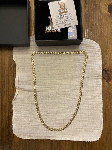 Hawaiian Rope Chains 24” 7MM Flat Curb 14KT Yellow Gold Chain 33.6 ...