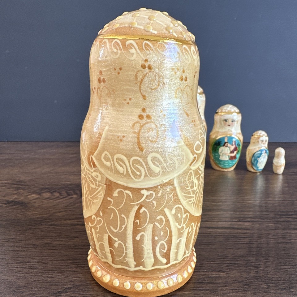 Russian Hand-Painted Religious Nativity Matryoshka Nesting Dolls Signed ...