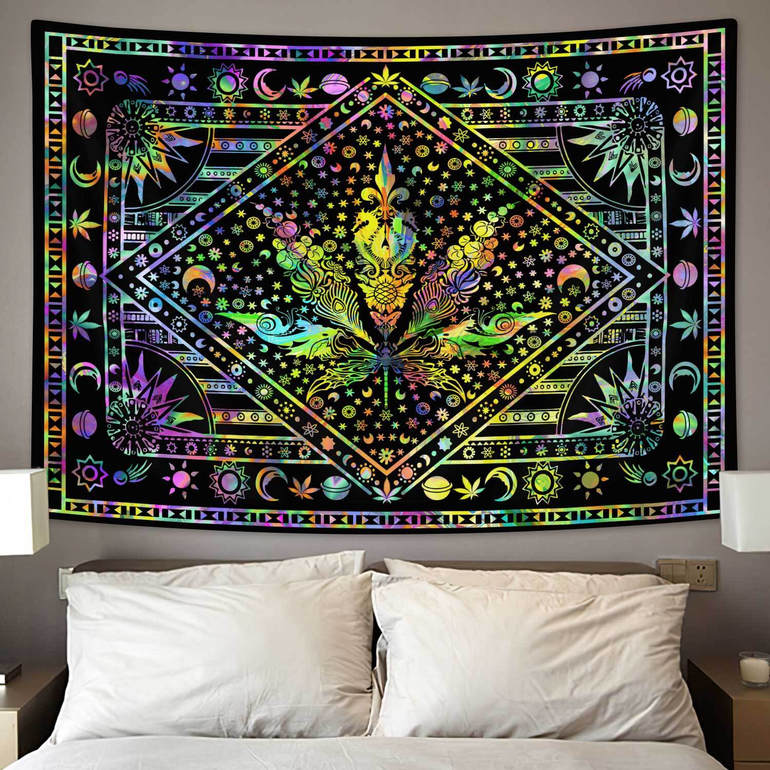 Psychedelic Cannabis Leaf Tie Dye Weed Marijuana Blacklight Tapestry UV ...