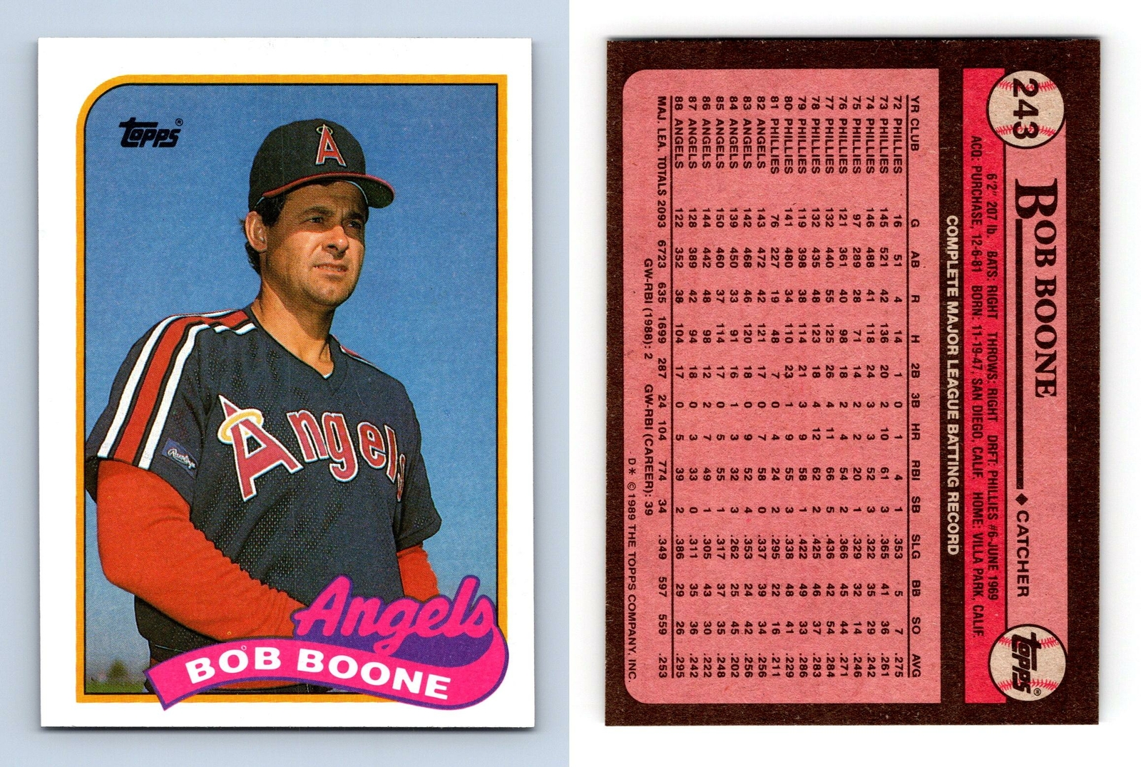 Bob Boone - Angels #243 Topps 1989 Baseball Trading Card | eBay