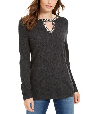 INC International Concepts Women's Embellished Keyhole Sweater Charcoal ...