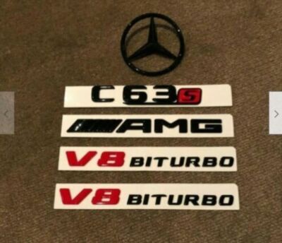 Gloss Black/Red C63s AMG V8 BITURBO Sticker Badge Package for C63s AMG ...
