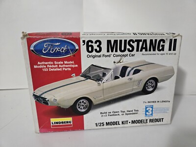 Vintage 1-25 Scale Lindberg 1963 Ford Mustang II Concept Car OBSI New ...