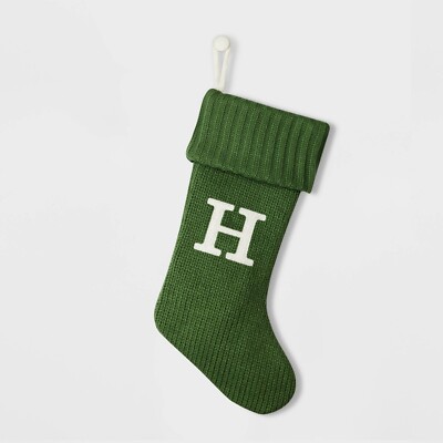 Letter Initial Monogram H 19" Green Holiday Knit Stocking Xmas Target ...