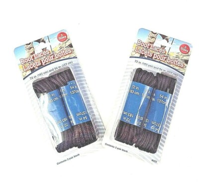 Lot of 2 packs , 2 pairs Boot Laces Size 72 inches & 54 inches , Black ...