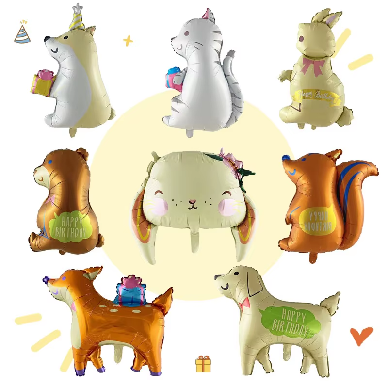 Happy Birthday Cartoon Animal with Gift Box Decor Birthday Aluminum ...