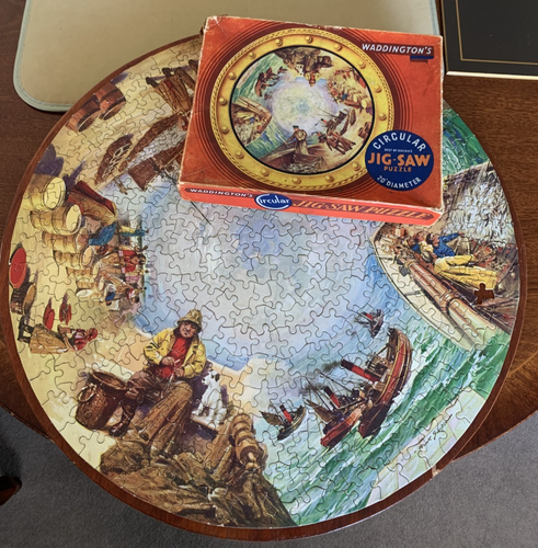 Vintage Waddington’s Circular Jigsaw Fishing Puzzle 501 - Piece Missing ...