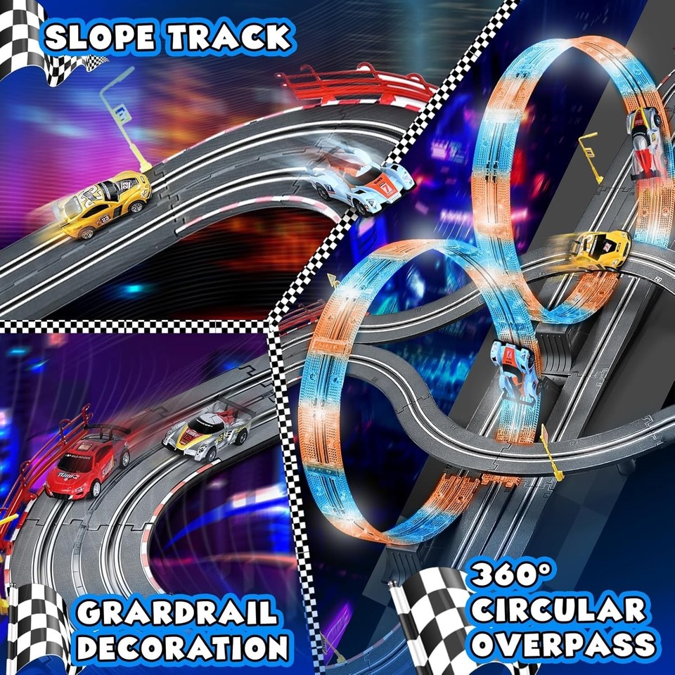 Slot Car Race Track Sets with 4 Slot Cars, 2 in 1 Electric Race Cars ...