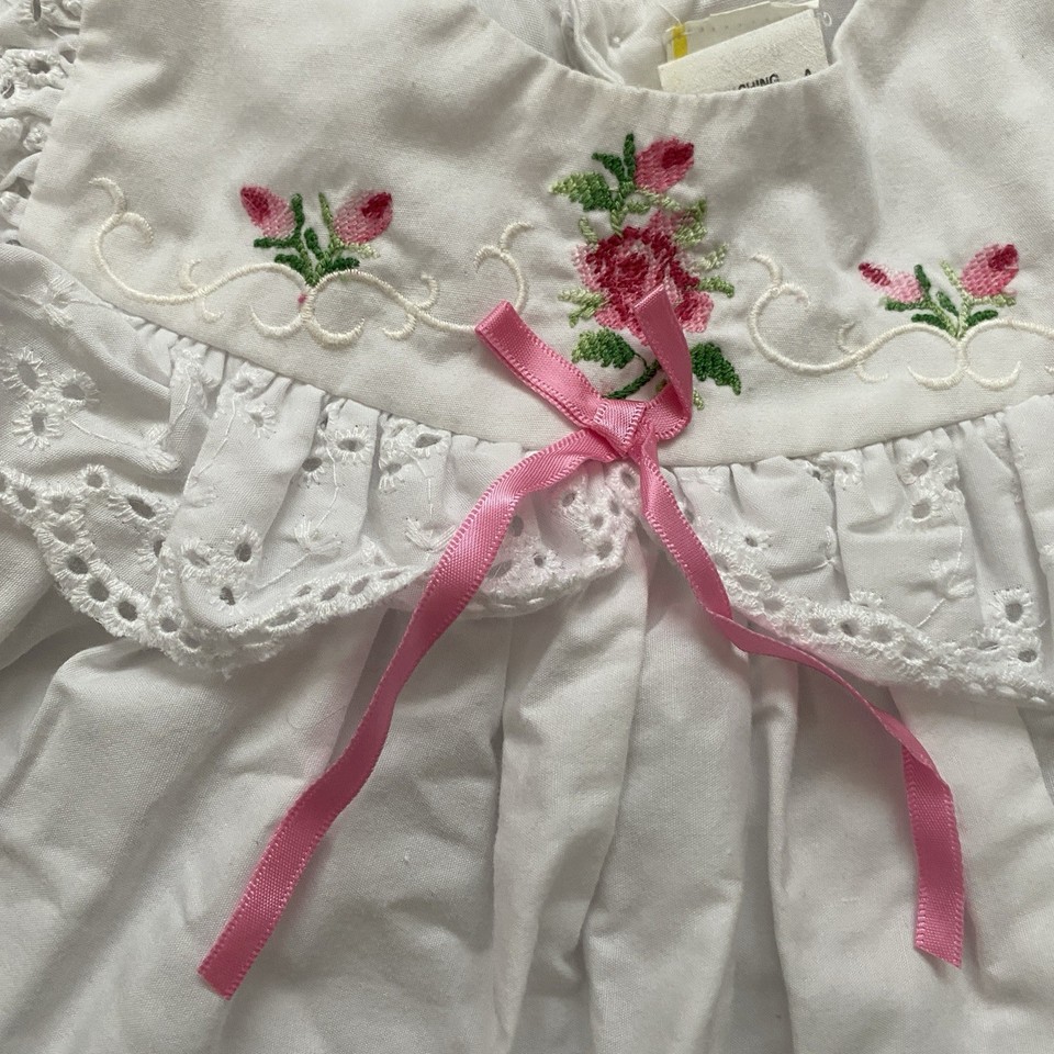 Vintage Cradle Togs Baby Girls Dress White Eyelet Embroidered Roses Flowers | eBay