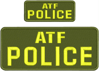 Atf Police 2 Embroidery Patch 4x10 And 2x5 Velcr@ On Back Yellow On Od Green | eBay