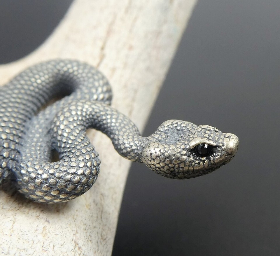 Oxidized Solid Sterling Silver Large Coiled Snake Serpent Pendant Black ...