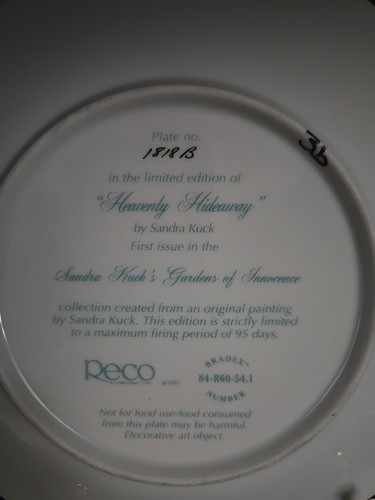 RECO COLLECTORS PLATE BY SANDRA KUCK FIRST ISSUE #1818B | eBay