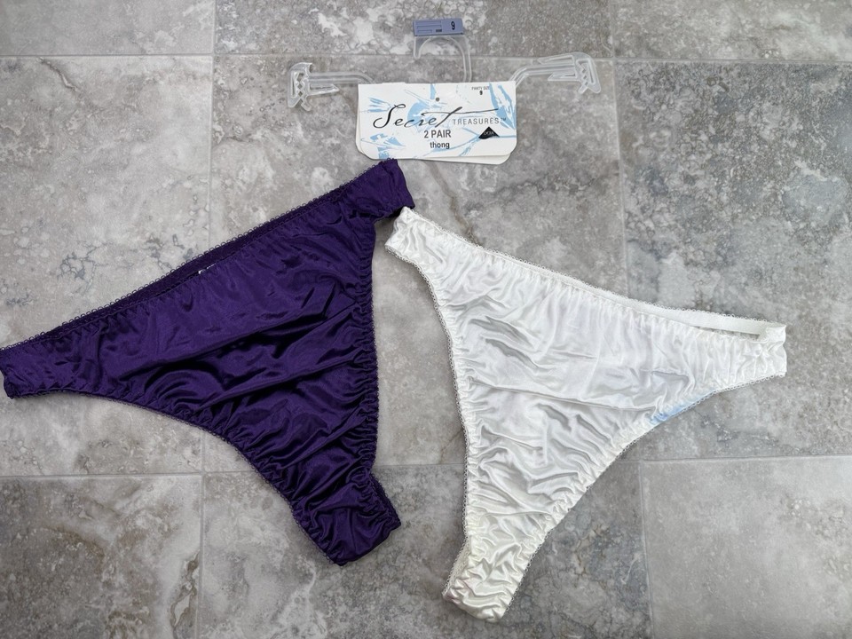 Vtg Nylon Panty Set of 2 NOS Secret Treasures Satin Thong Sz 9 Purple & White | eBay