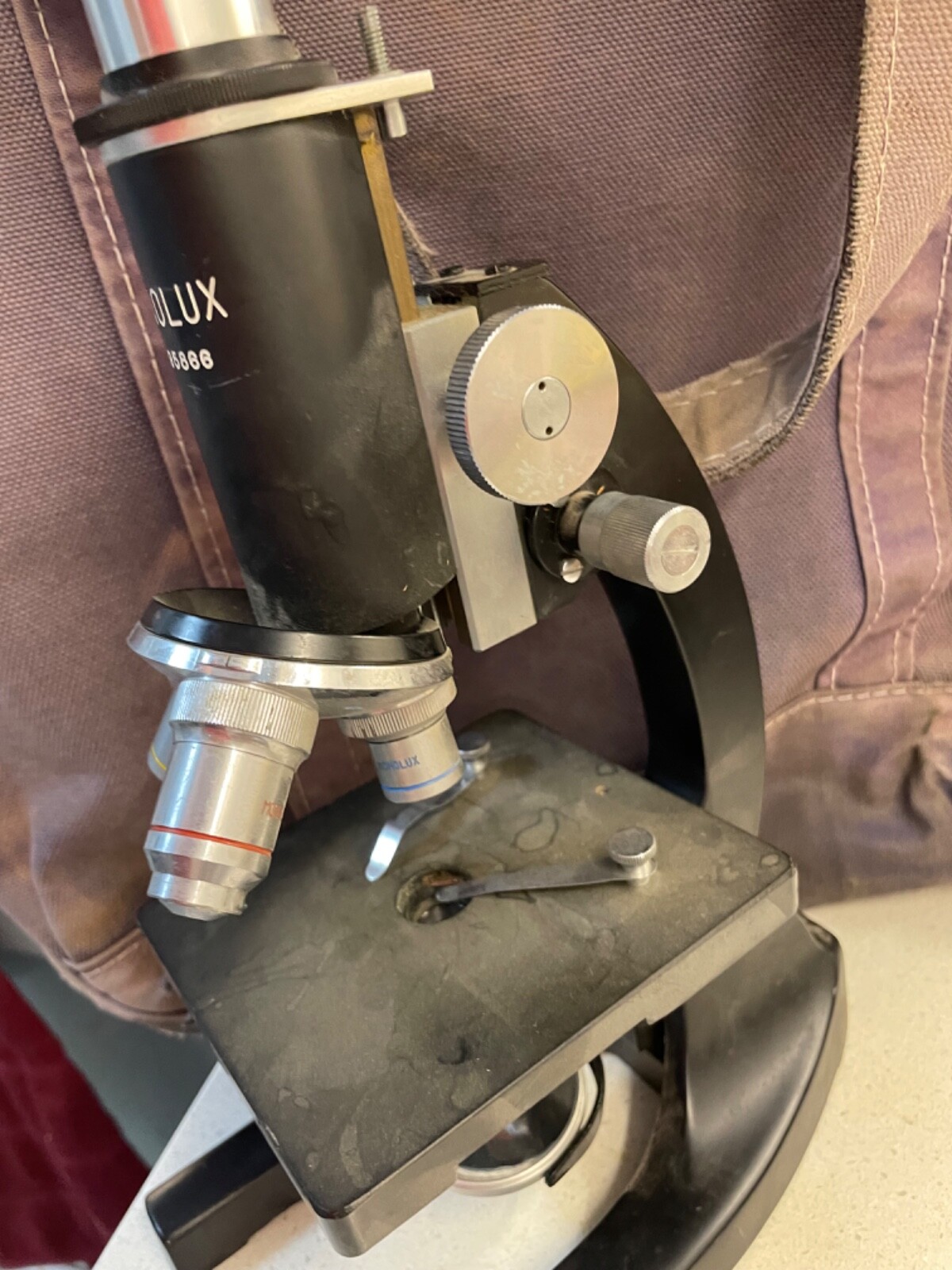 Monolux Microscope 3 lens, no 95866, everything intact, good condition ...