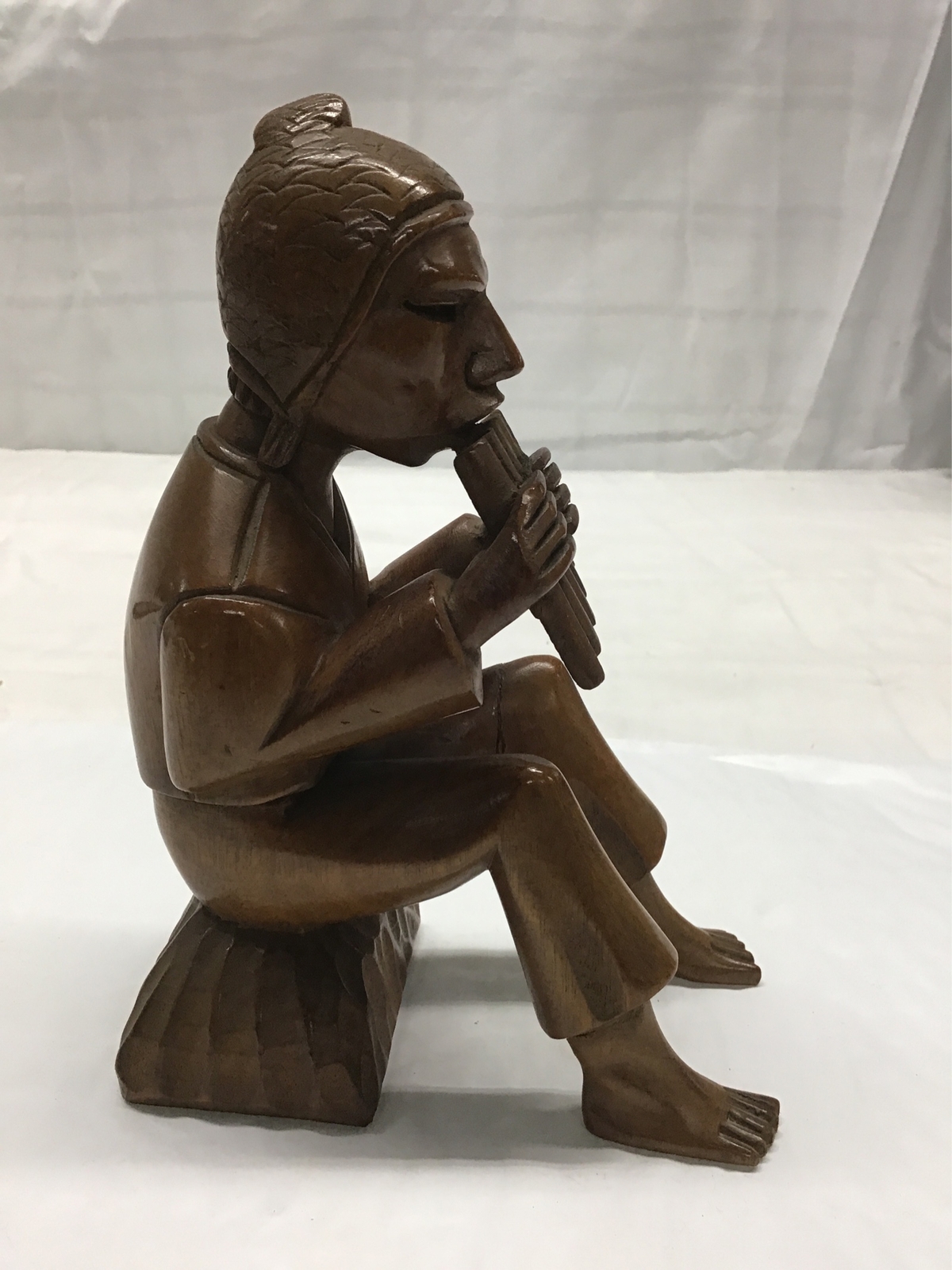 Hand Carved/Made Wooden Statue Of Peruvian Pan Flute Player | eBay