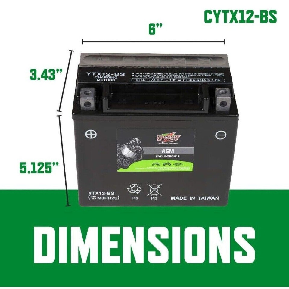 Interstate Battery Cycle TRON II CYTX12-BS NEW MOTORCYCLE POWER SPORTS ...