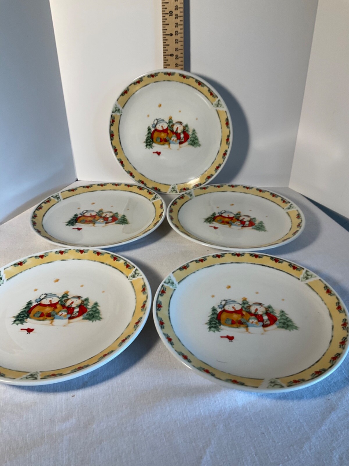 Home stoneware design by Debi Hron 71/2" snowman plates lot of 5 | eBay