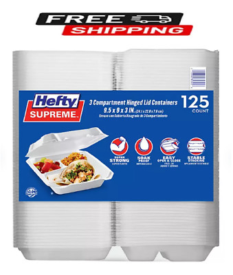 Hefty Supreme Foam Hinged Lid Container, 3-Compartment 125 ct. | eBay