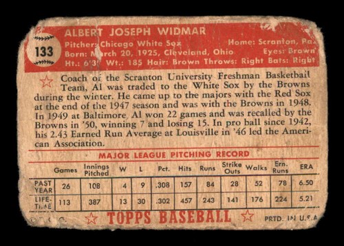 1952 Topps #133 Al Widmar POOR X3117264 | eBay