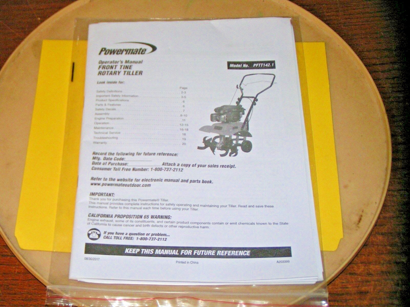 POWERMATE FRONT TIME ROTARY TILLER OPERATOR'S MANUAL - MODEL#PFTT142.1 ...