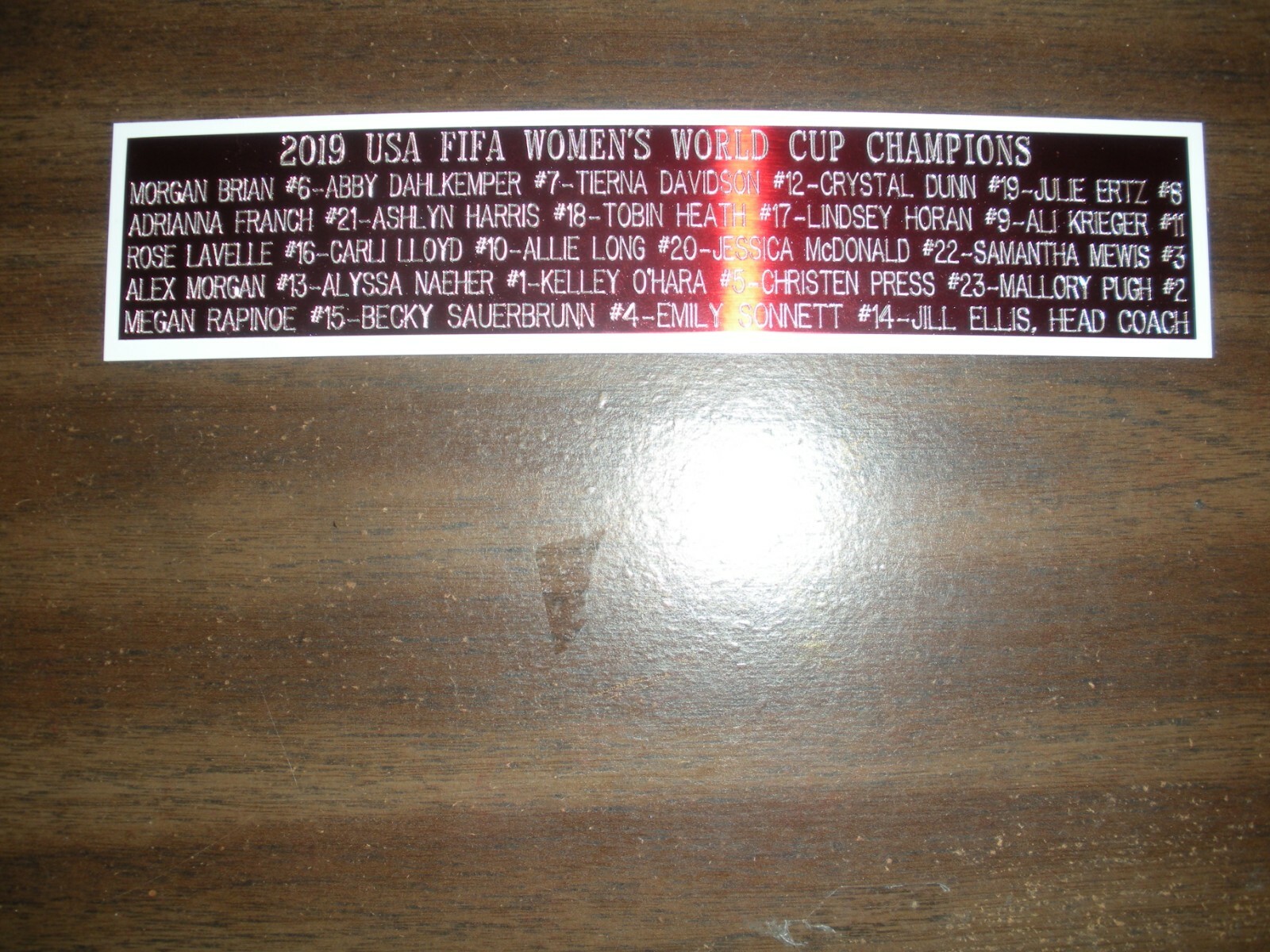 2019 USA WOMEN'S WORLD CUP SOCCER TEAM ENGRAVED NAMEPLATE FOR PHOTO ...