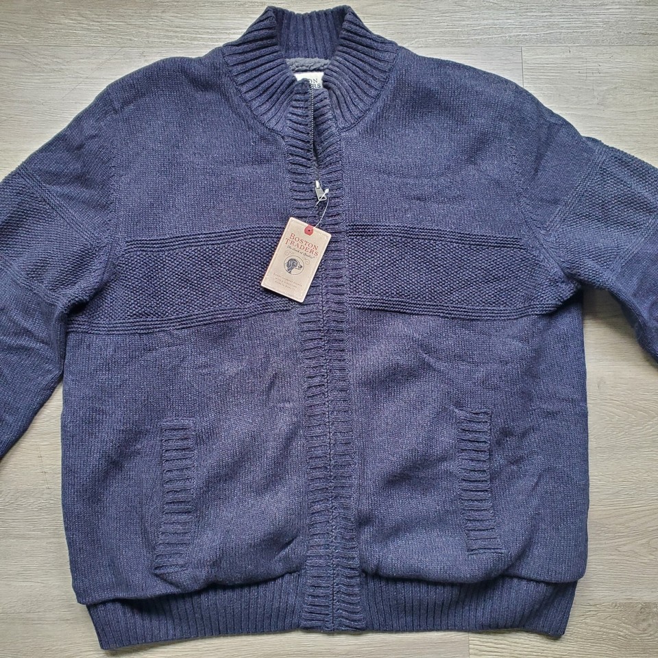 Boston Traders Men's Cable Knit Full Zip Sweater Navy Blazer XXL | eBay